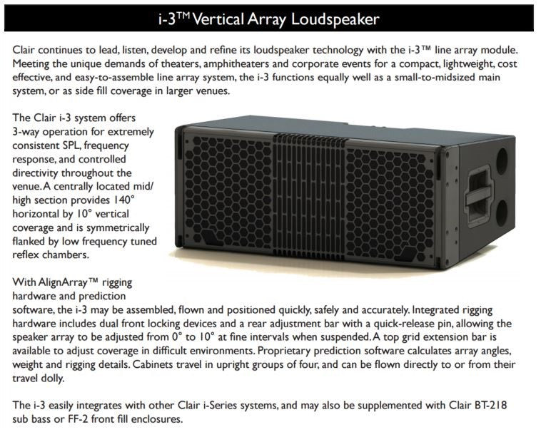 Clair Global i-3, 3-Way Speaker Cabinet, Medium Format Line Array ...